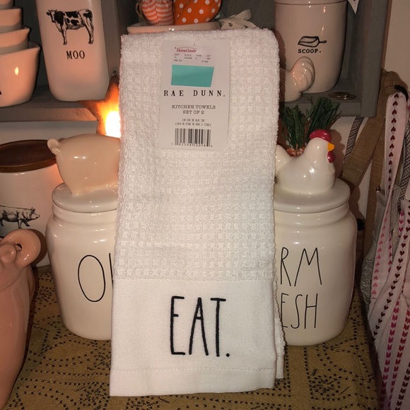 Rae Dunn | Kitchen | Rae Dunn Eat Drink Set Of 2 Embroidered Kitchen ...
